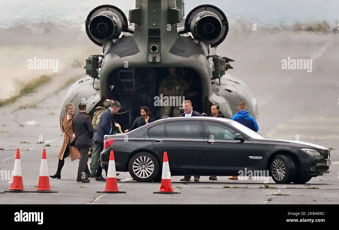 Home Secretary Suella Braverman arrives in a Chinook helicopter for a ...