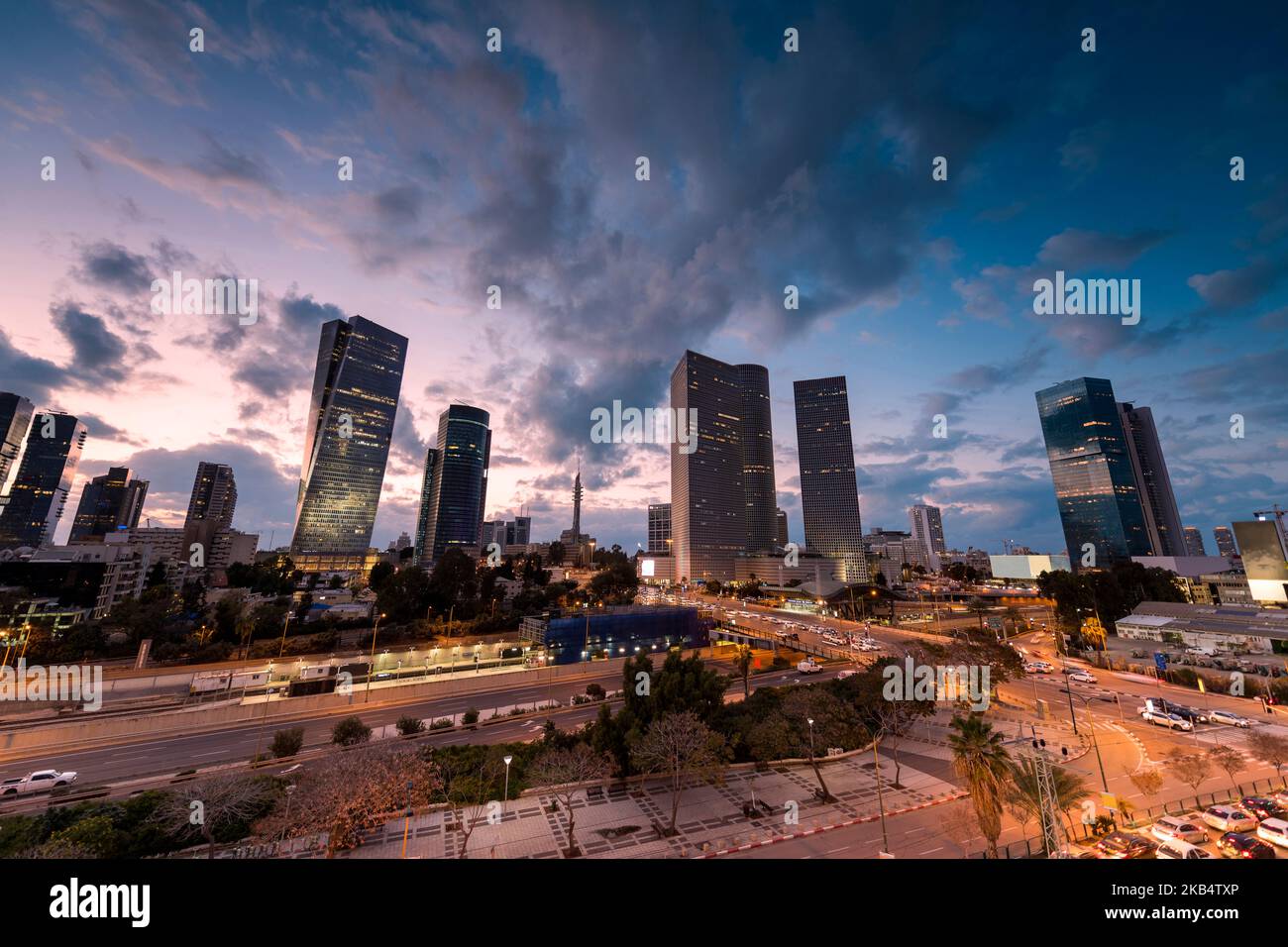 Tel aviv skyline night aerial hi-res stock photography and images - Alamy
