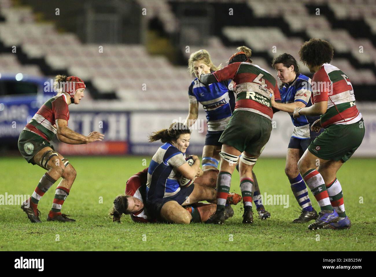 Elle Bloor of Darlington Mowden Park Sharks goes to ground during the ...