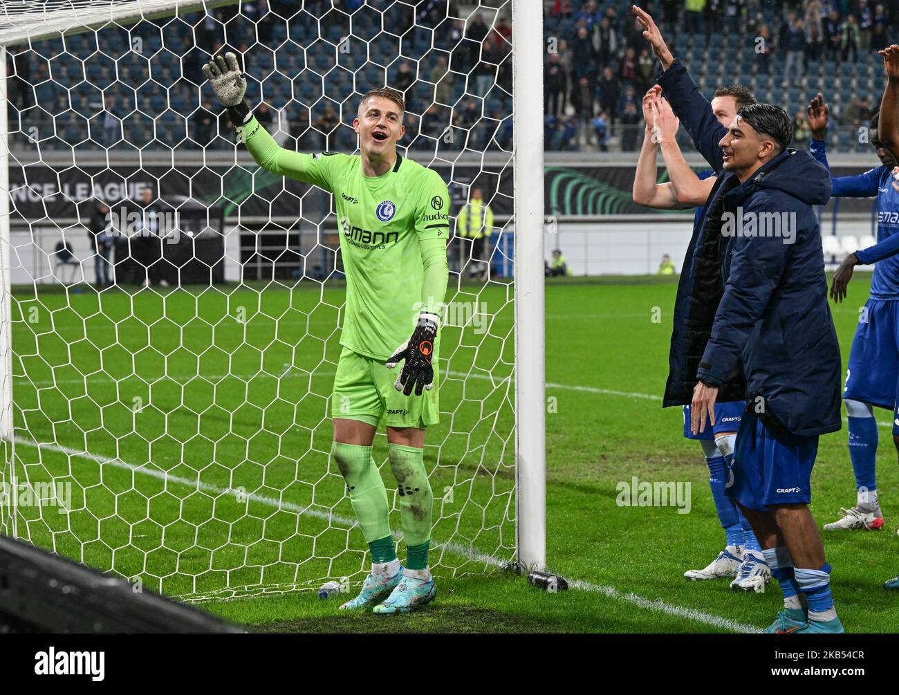 Gent , Belgium . 03/11/2022, Players of Gent pictured celebrating after ...