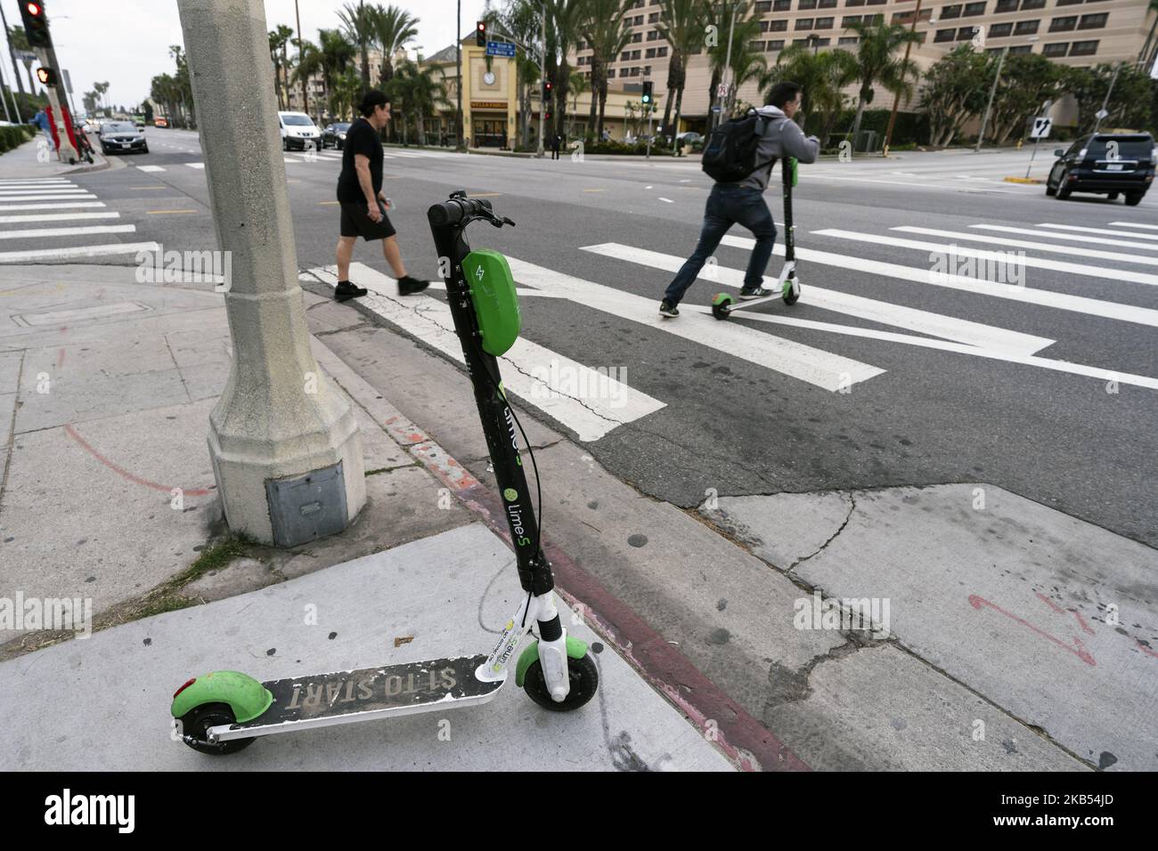 Electric scooters seen in Los Angeles, California on January 29, 2019 ...