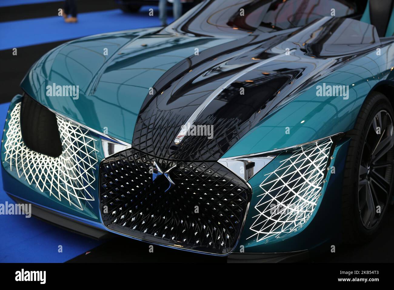 A DS X E-Tense concept-car is displayed during the press day of the ...