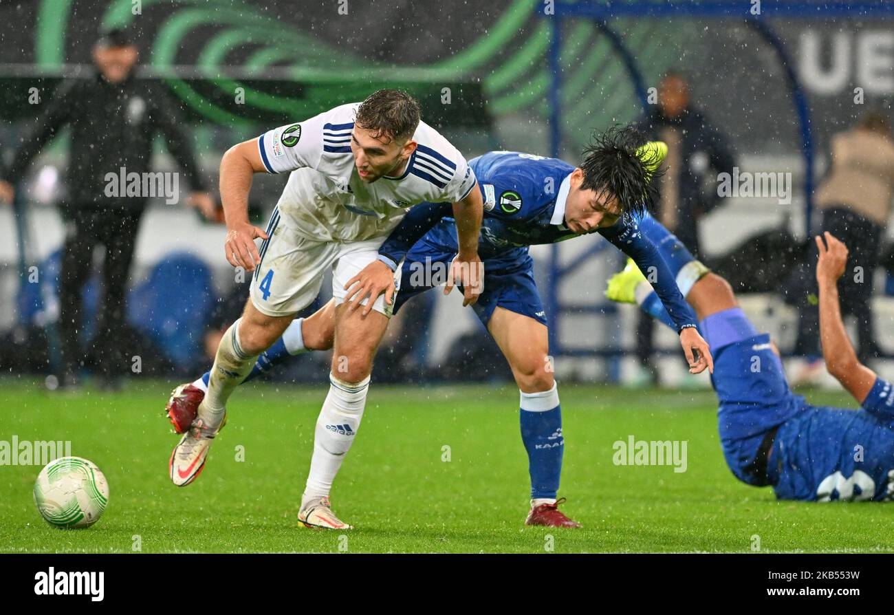 Gent , Belgium . 03/11/2022, Benjamin Hansen (4) of Molde and Hyunseok ...