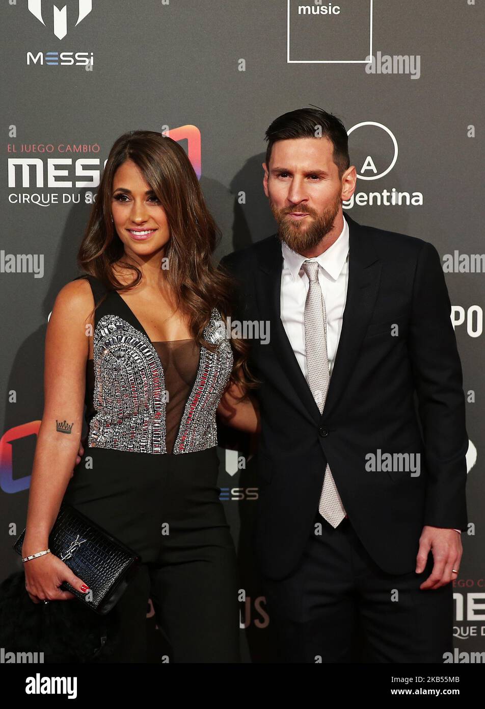 Antonella Roccuzzo and Lionel Messi attend the presentation at the Camp ...