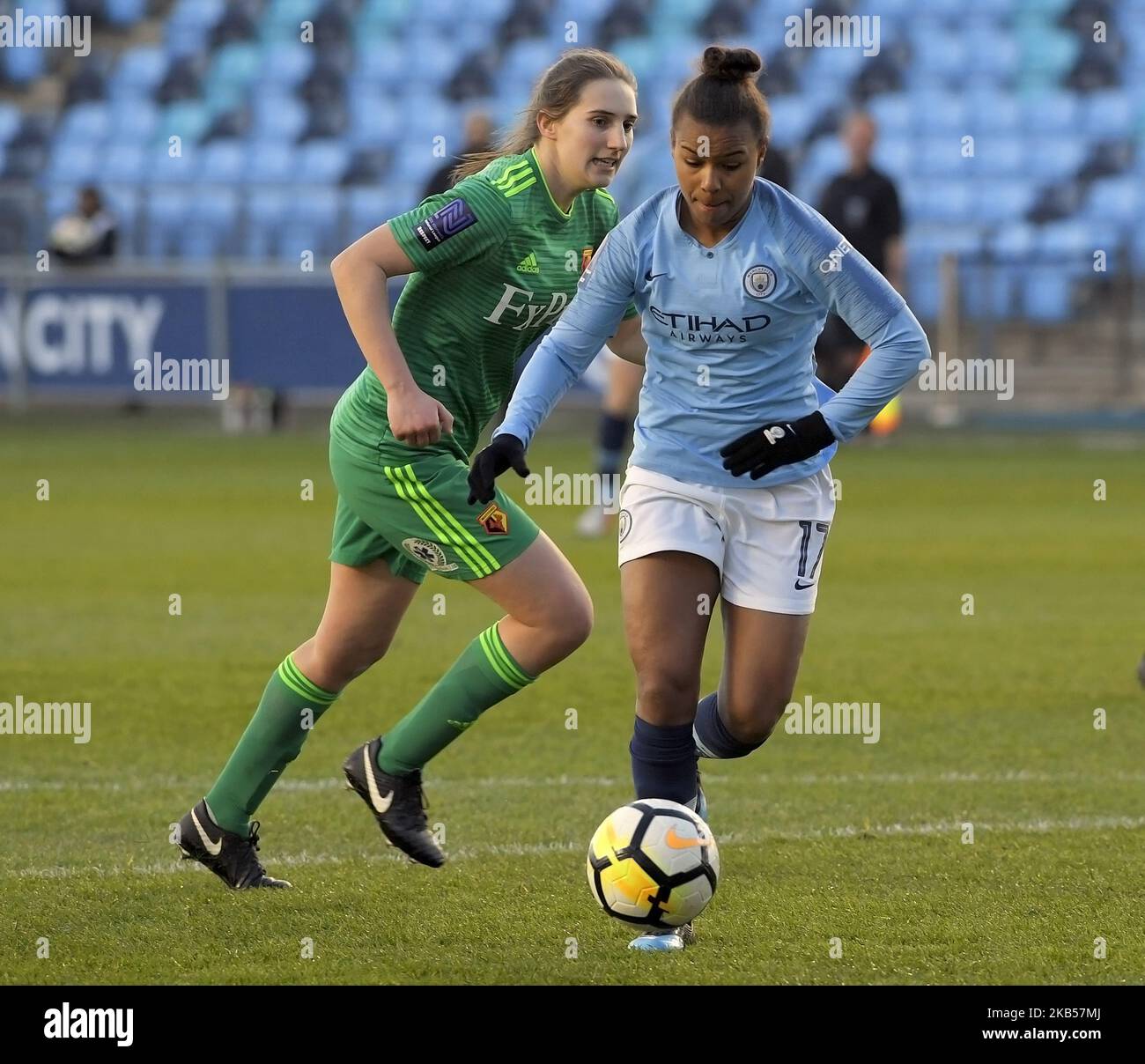 Manchester City’s Nikita Parris outpaces Watford’s Emily Hill during ...