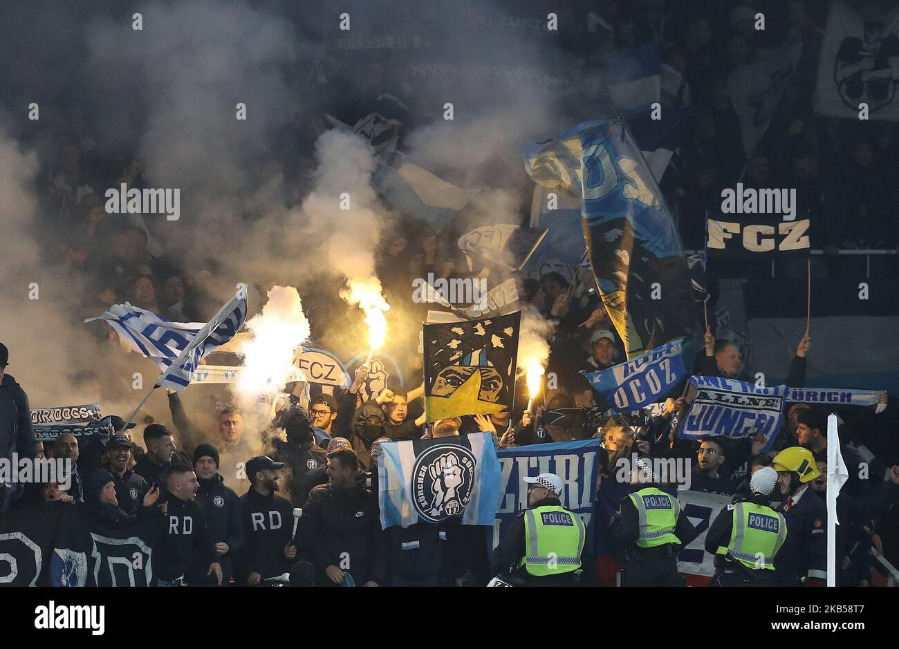 London, England, 3rd November 2022. Zurich fans light flares in the ...