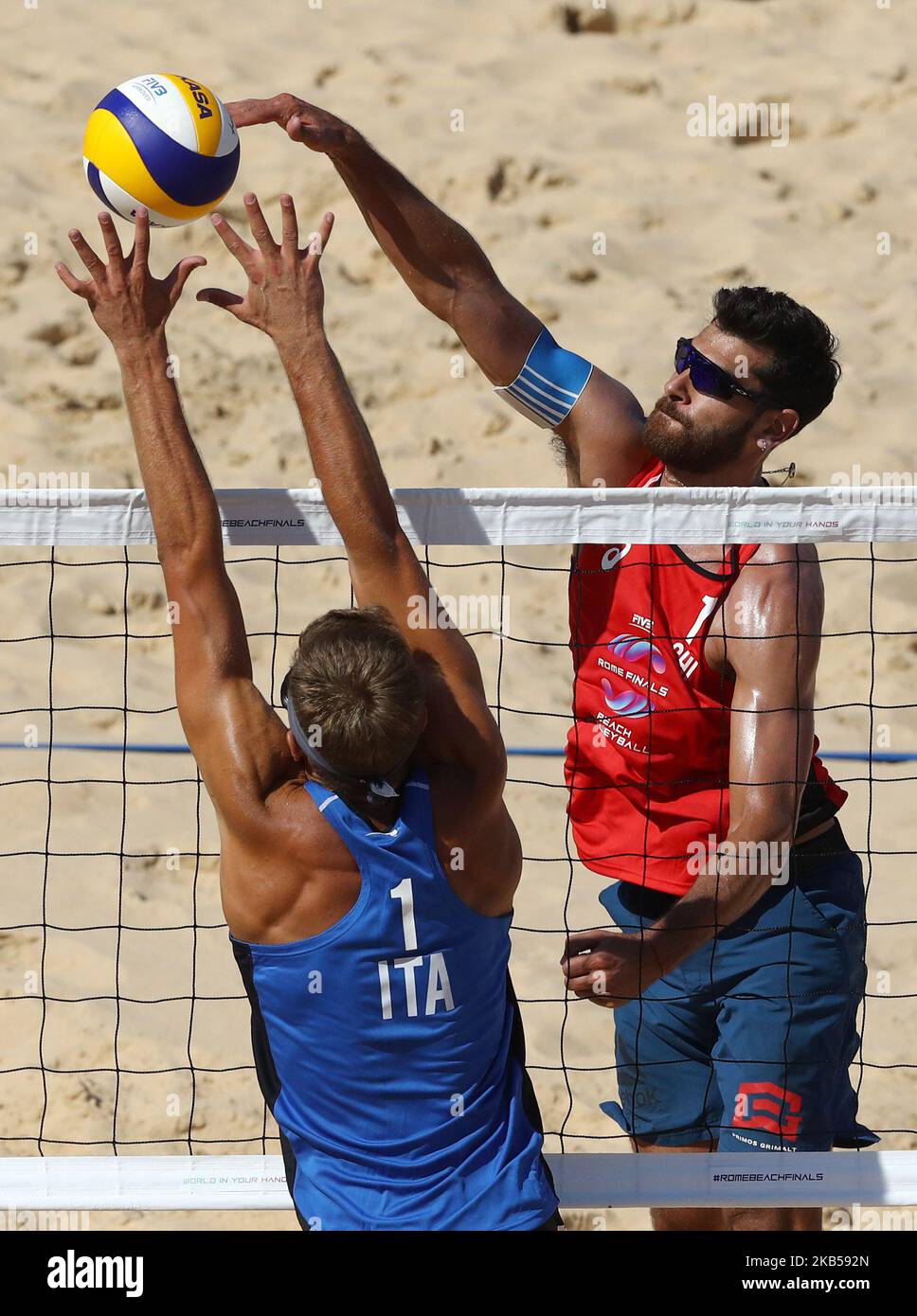 Marco Grimalt (CHI) and Carlo Bonifazi (ITA) in action during the Beach ...