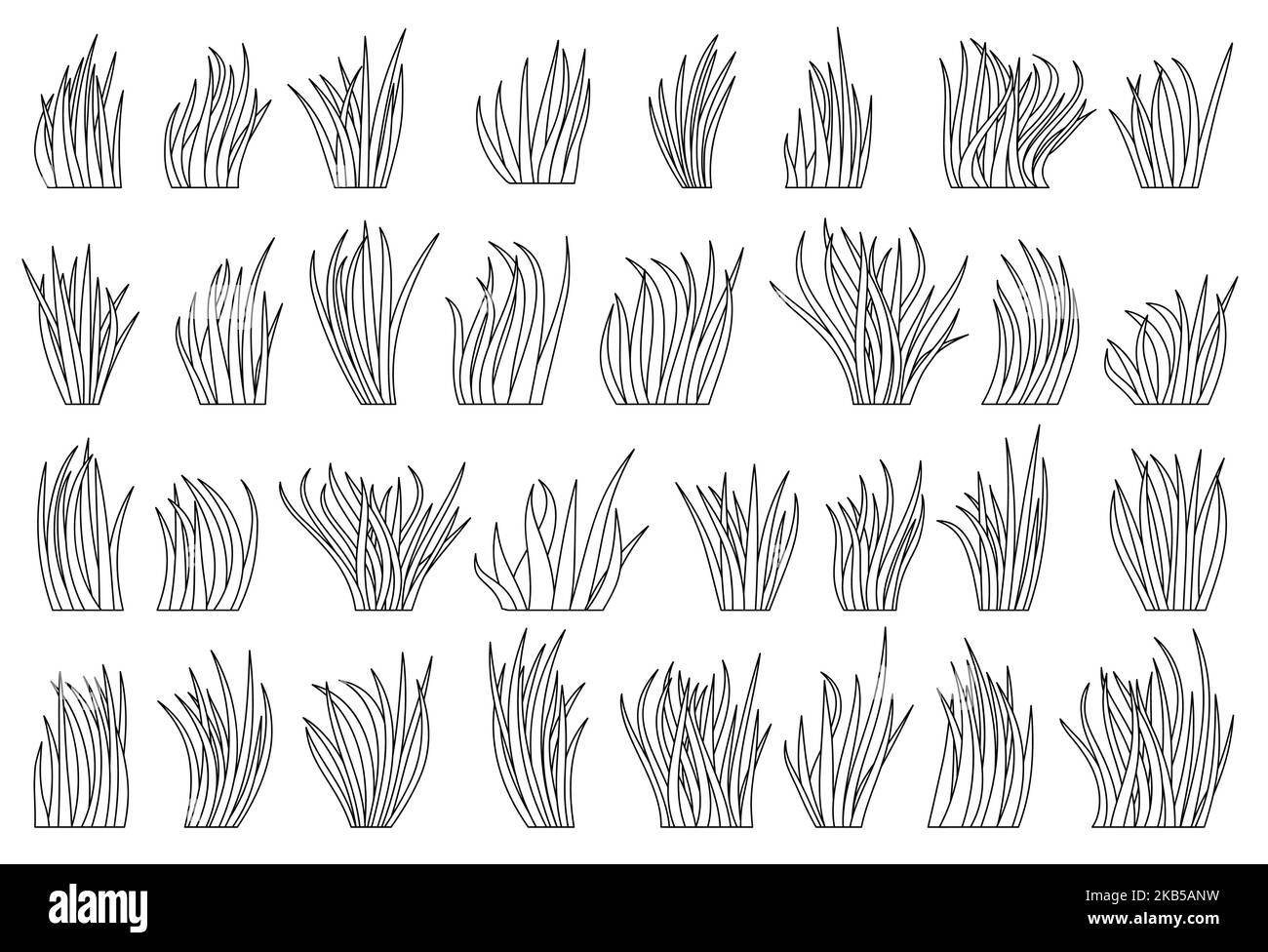 Grass natural organic lawn outline set. Coloring book page summer herb ...