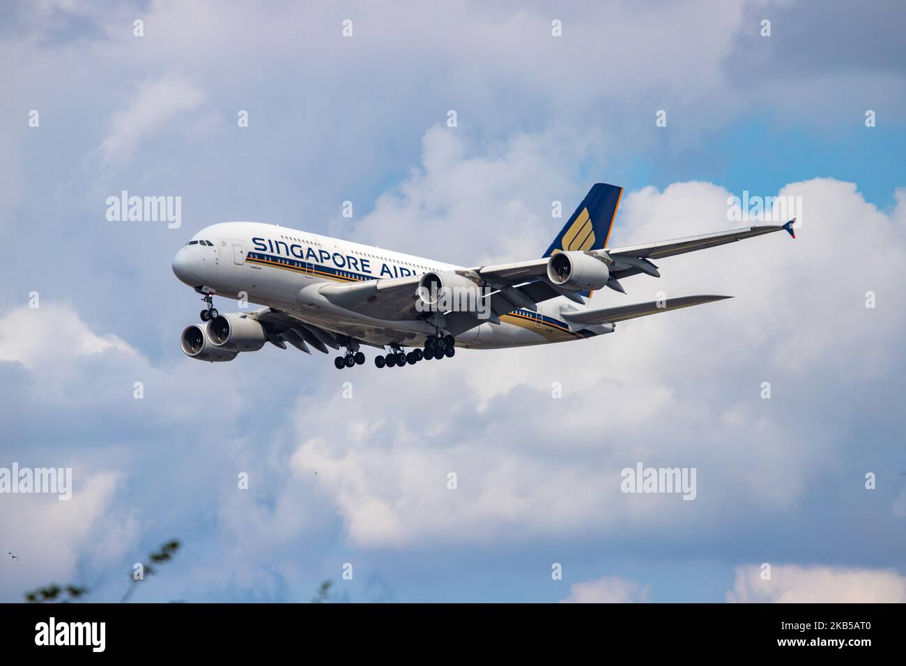 Singapore Airlines Airbus A380 double decker aircraft seen on final ...