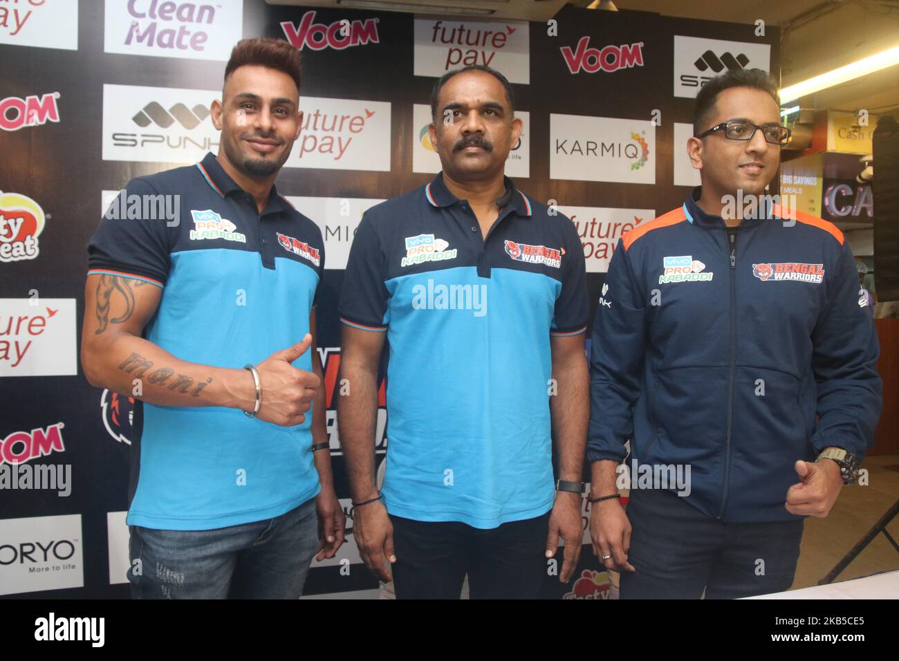 Bengal Warriors Kabadi team captain Manider Singh and coach B C Ramesh ...