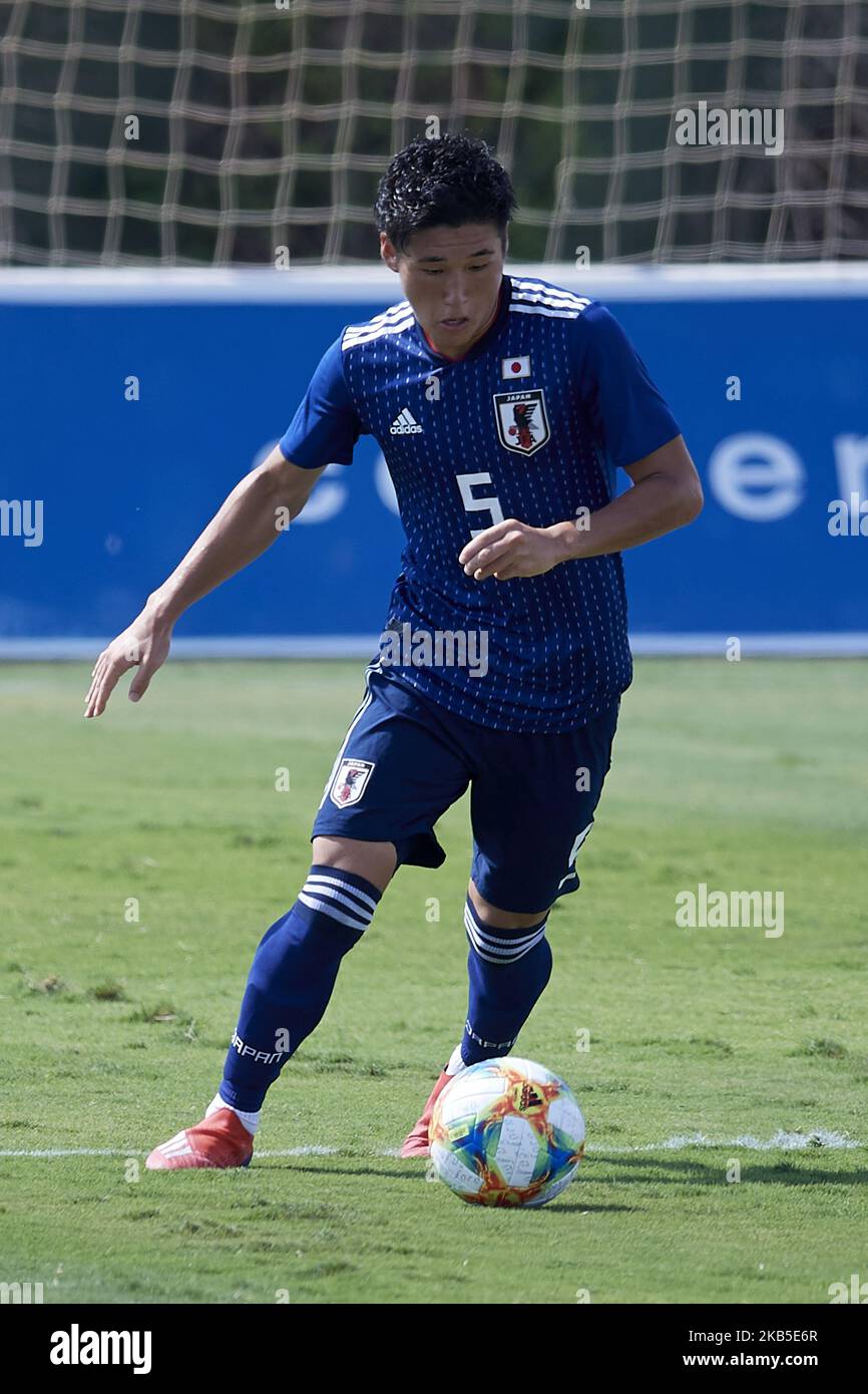 Nagi Matsumoto of Japan controls the ball during the international ...