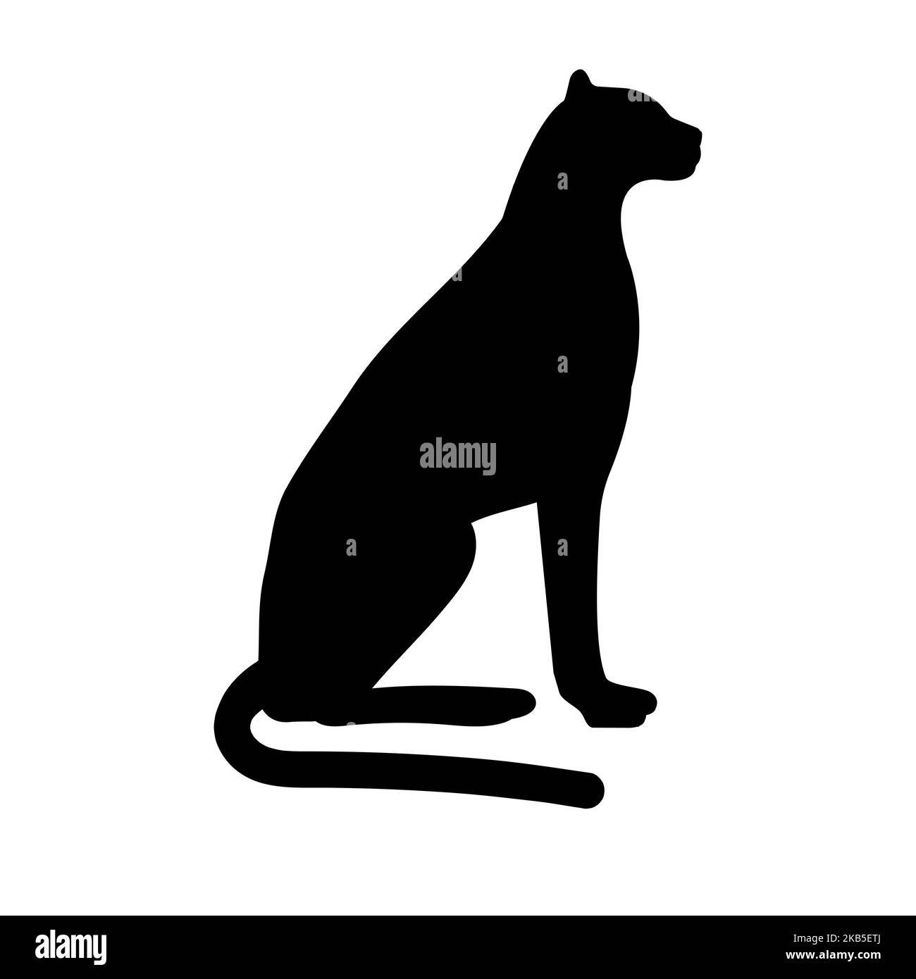 Vector hand drawn flat sitting cheetah silhouette isolated on white ...
