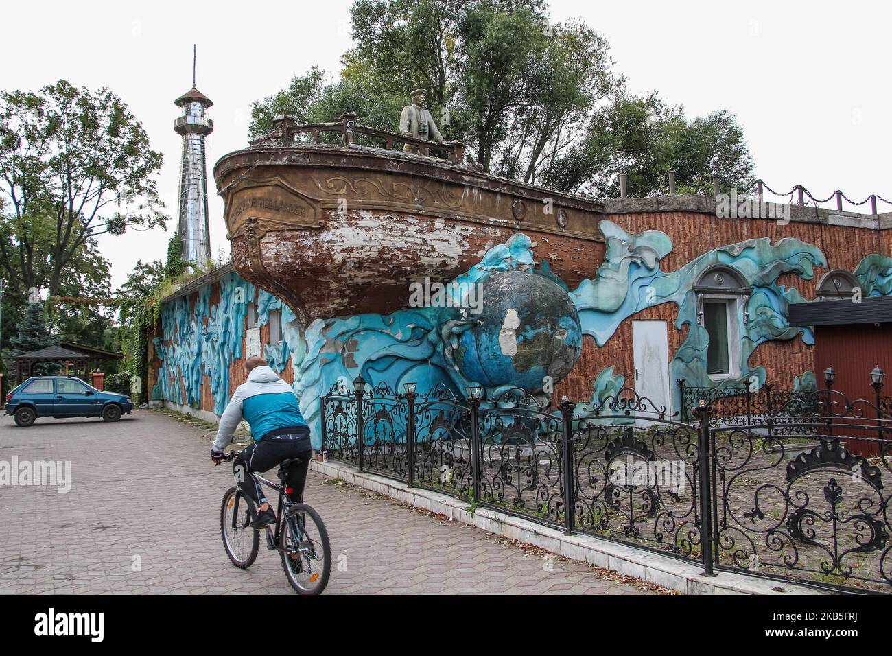 The kitsch facade of a restaurant depicting a Flying Dutchman is seen ...