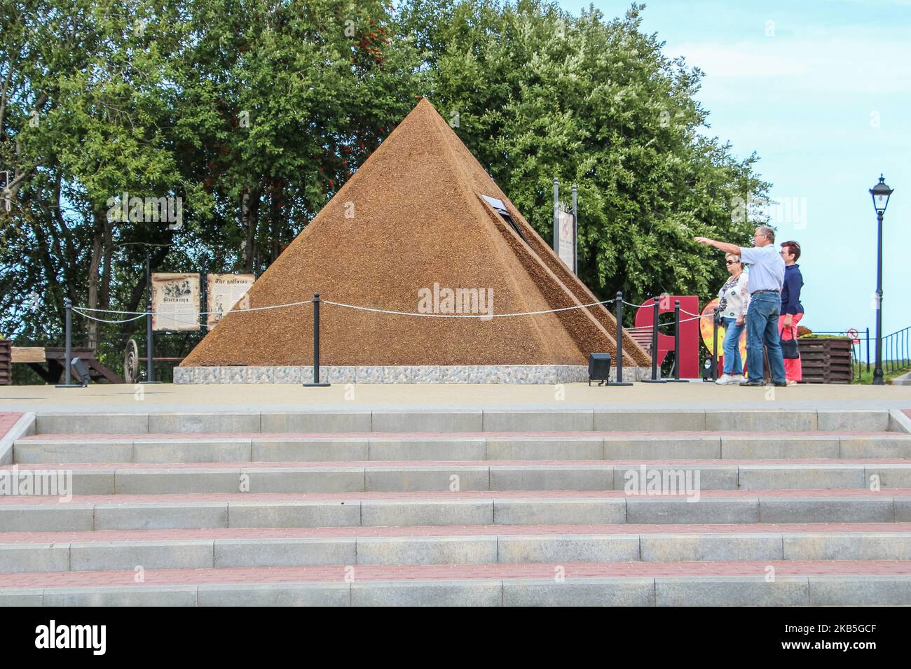 Amber pyramid on the amber open pit mine observation deck area, on the ...