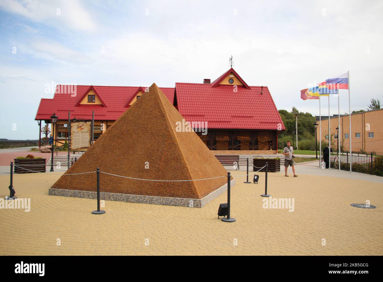 Amber pyramid on the amber open pit mine observation deck area, on the ...
