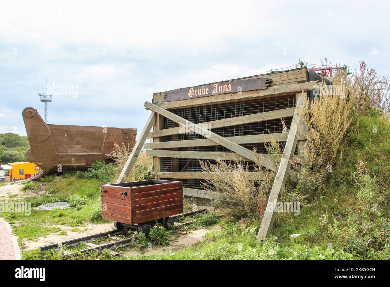 Gruse Anna mine shaft on the amber open pit mine observation deck, on ...