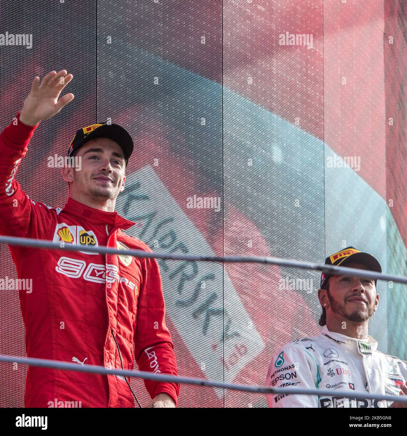 1st Charles Leclerc of Monaco and 3rd Lewis Hamilton of Great Britain ...