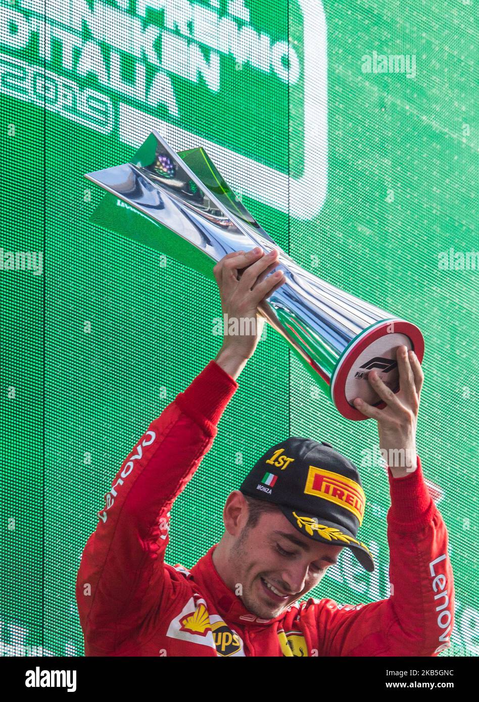 Charles Leclerc of Monaco celebrates his victory on the podium at ...