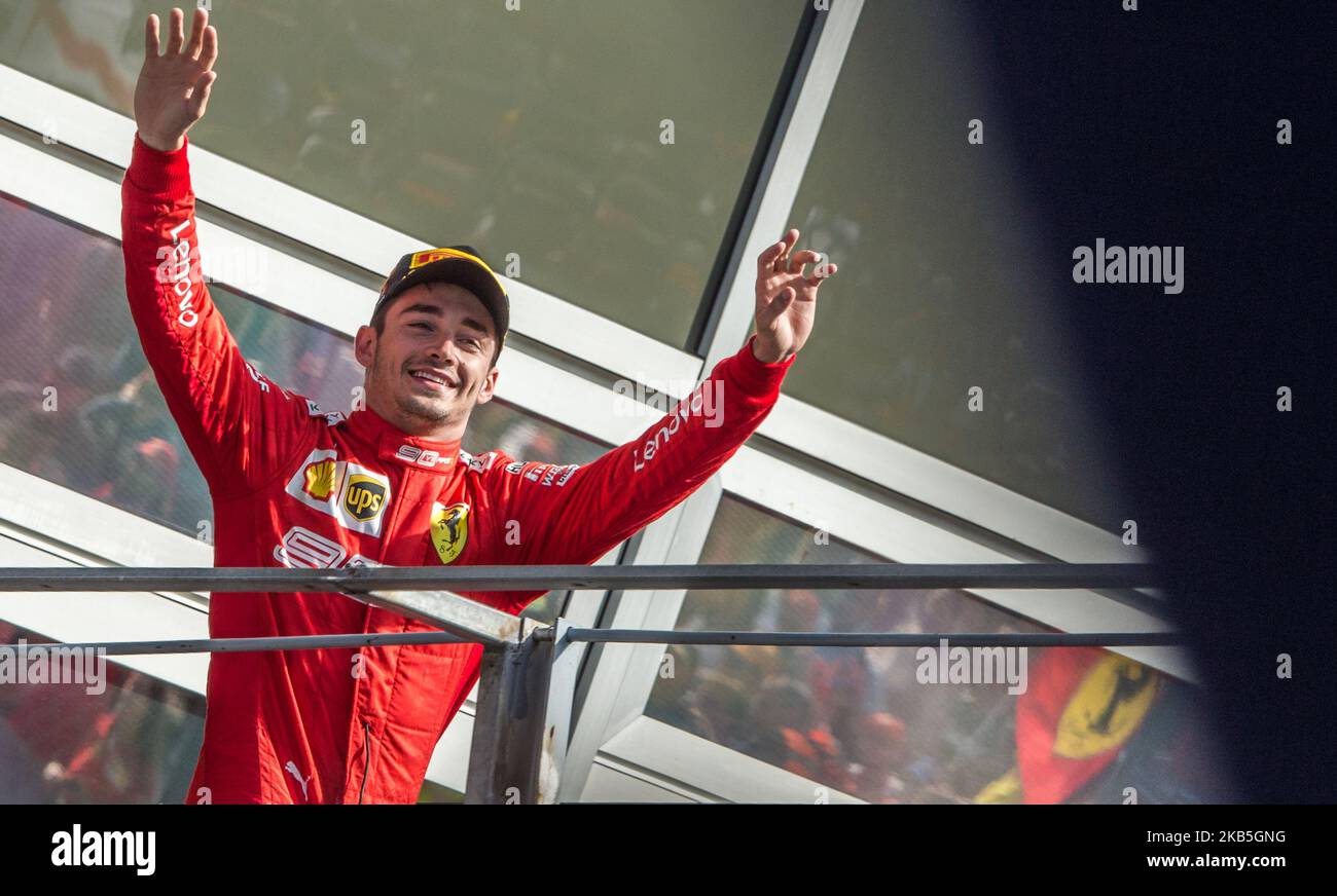 1st Charles Leclerc of Monaco celebrates his victory on the podium at ...
