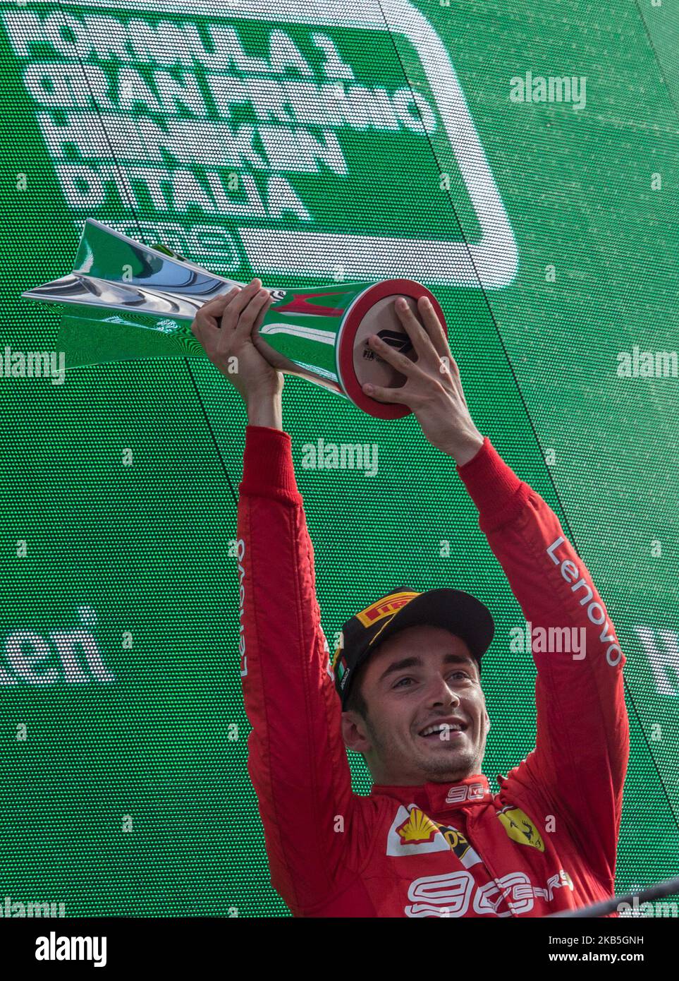 Charles Leclerc of Monaco celebrates his victory on the podium at ...
