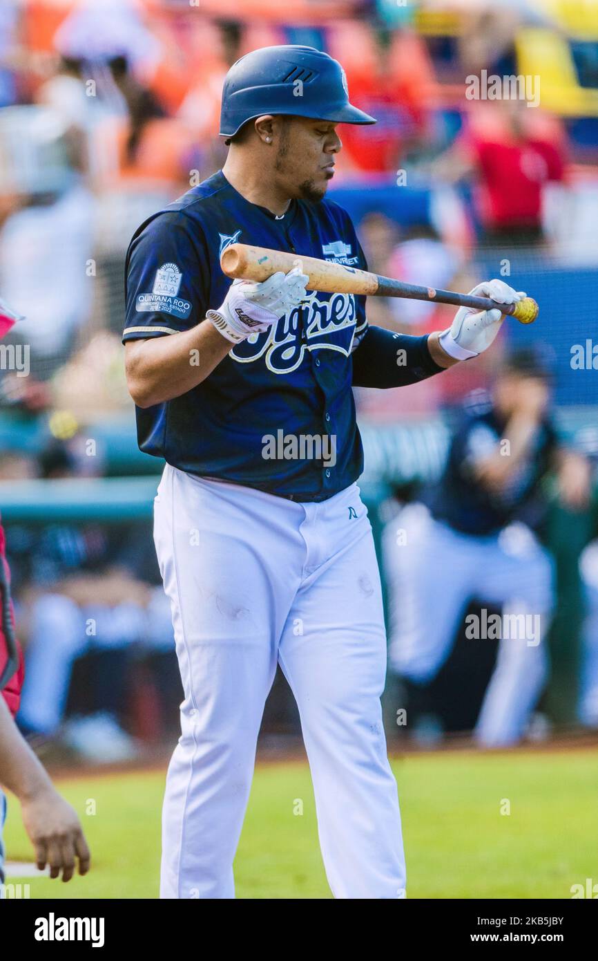Reynaldo Rodriguez of Tigres de Quintana Roo #17 hits against of ...