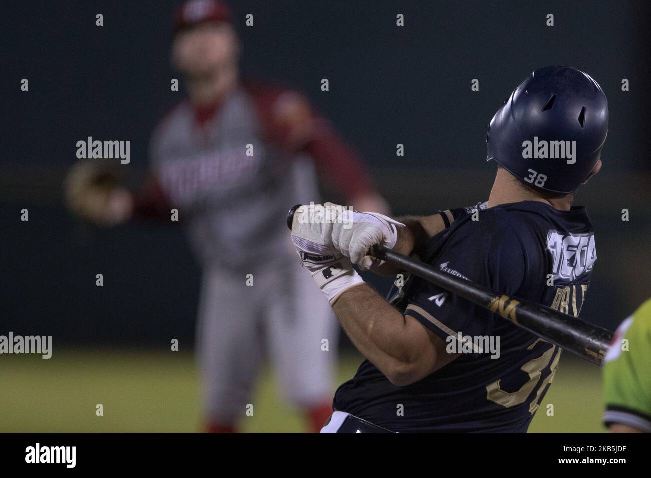 Alex Robles of Tigres de Quintana Roo #38 hits against of Diablos Rojos ...
