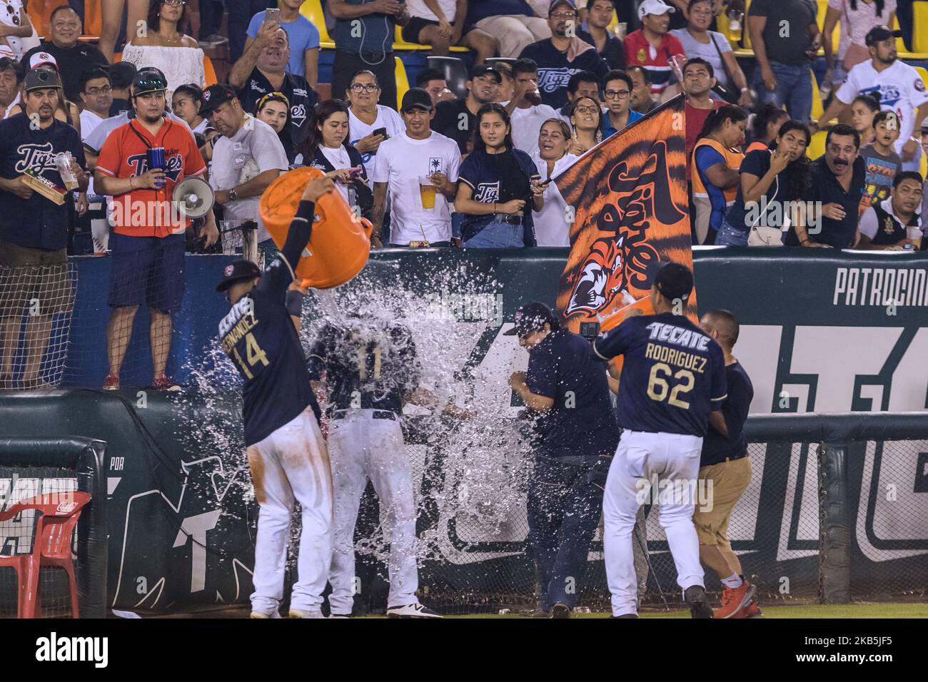 Team of Tigres de Quintana Roo celebrating the victory against Diablos ...
