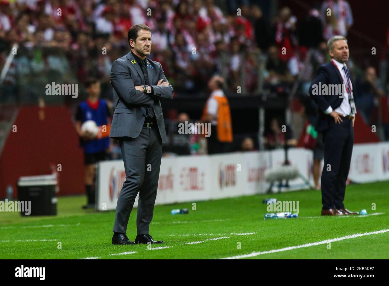 Franco Foda (AUT) and Jerzy Brzeczek (POL) look on during the UEFA Euro ...