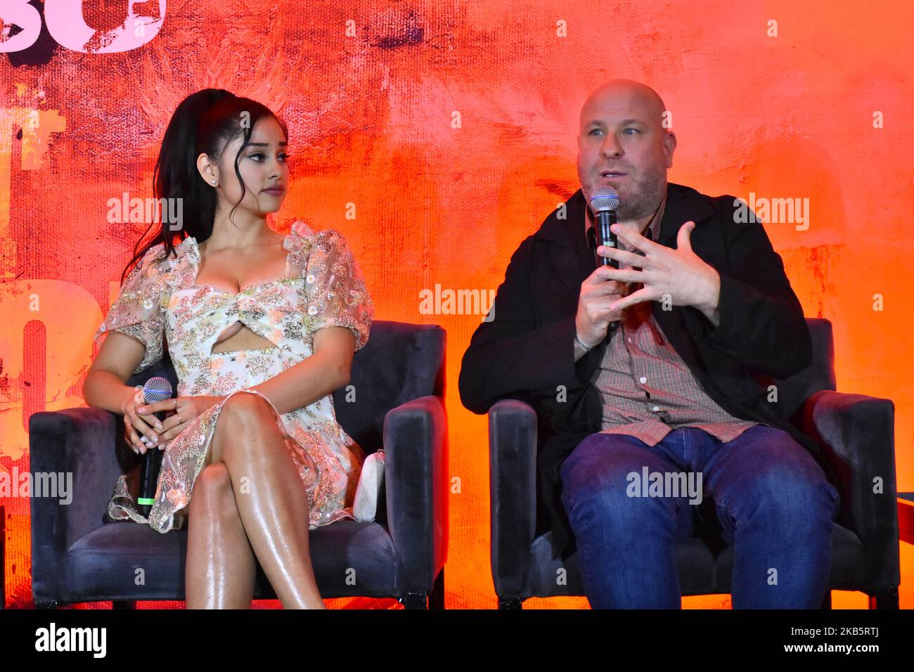 Yvette Monreal and Director Adrian Grunberg talks during Rambo: Last ...