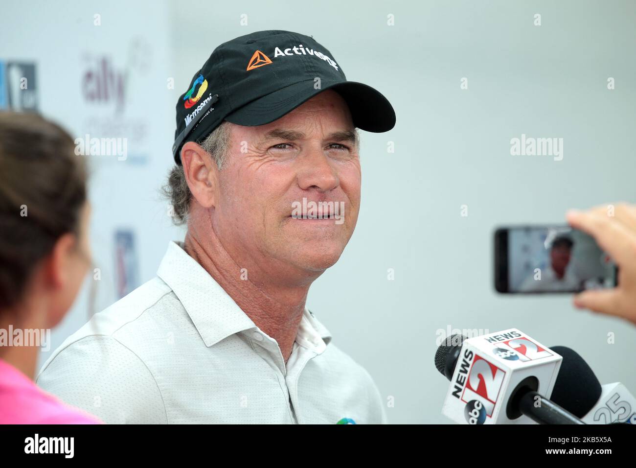 Scott McCarron during is interviewed after finishing the first round of The Ally Challenge ...