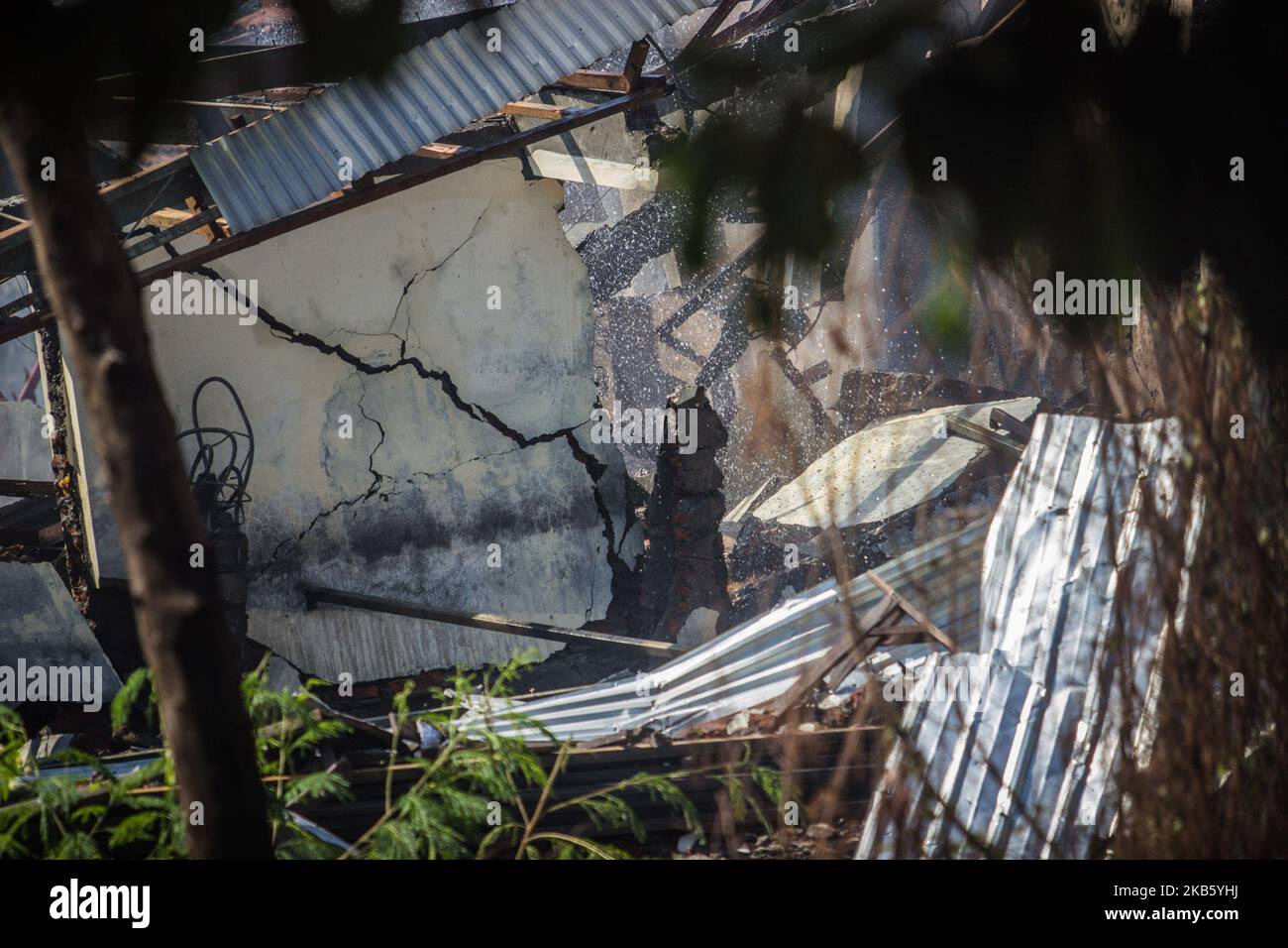 A destroyed warehouse in Semarang, Central Java, Indonesia, following ...