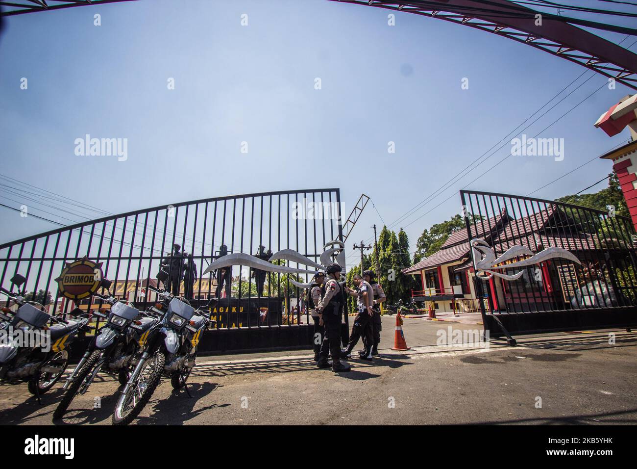 A number of Mobile Brigade (Brimob) officers guard the Brimob Command ...