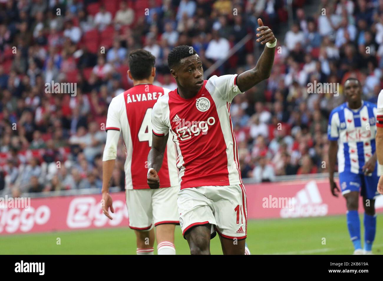 Quincy Promes (Ajax) pictured gestures the 2019/20 Eredivisie fixture ...