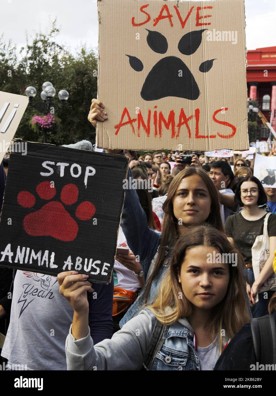 People hold placards during the 'All-Ukrainian march for animal rights ...