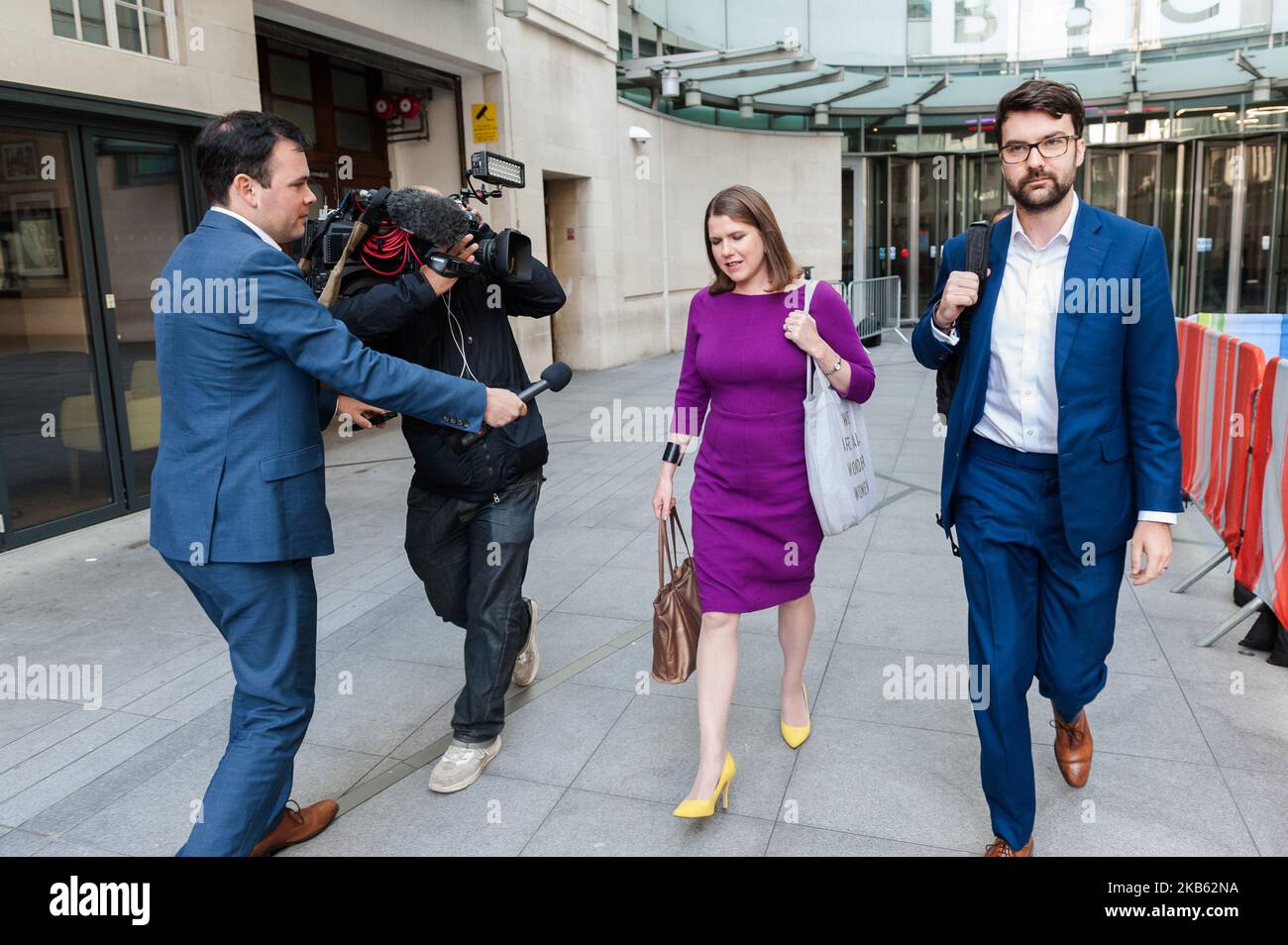 Liberal Democrats leader Jo Swinson speaks to the media as she leaves ...
