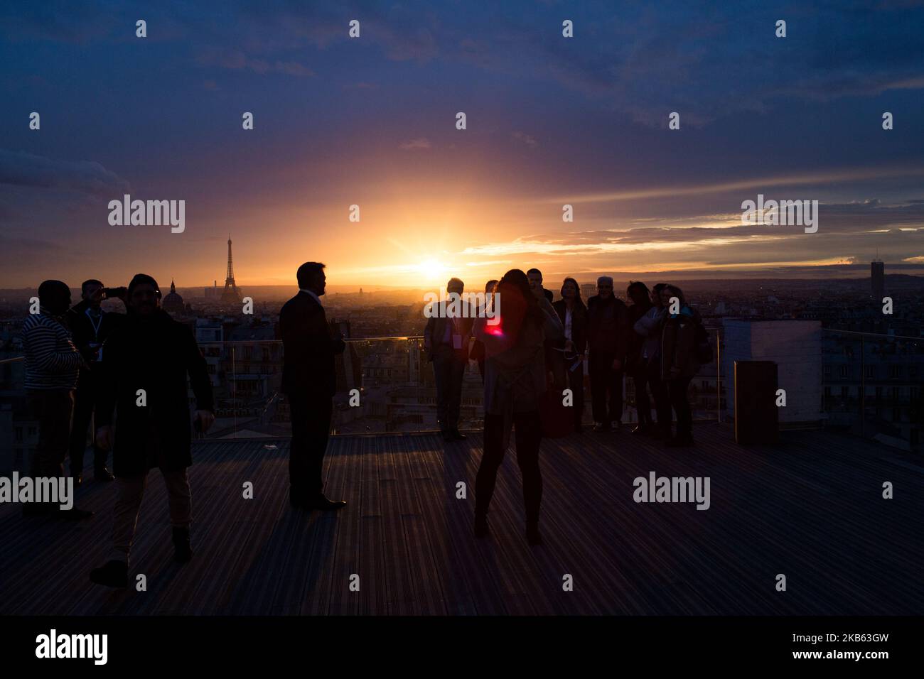 Paris, France, December 5, 2018. Employees of a company on a terrace ...