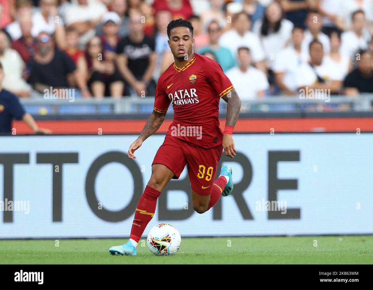 Justin Kluivert of Roma in action during the Serie A match AS Roma v US ...