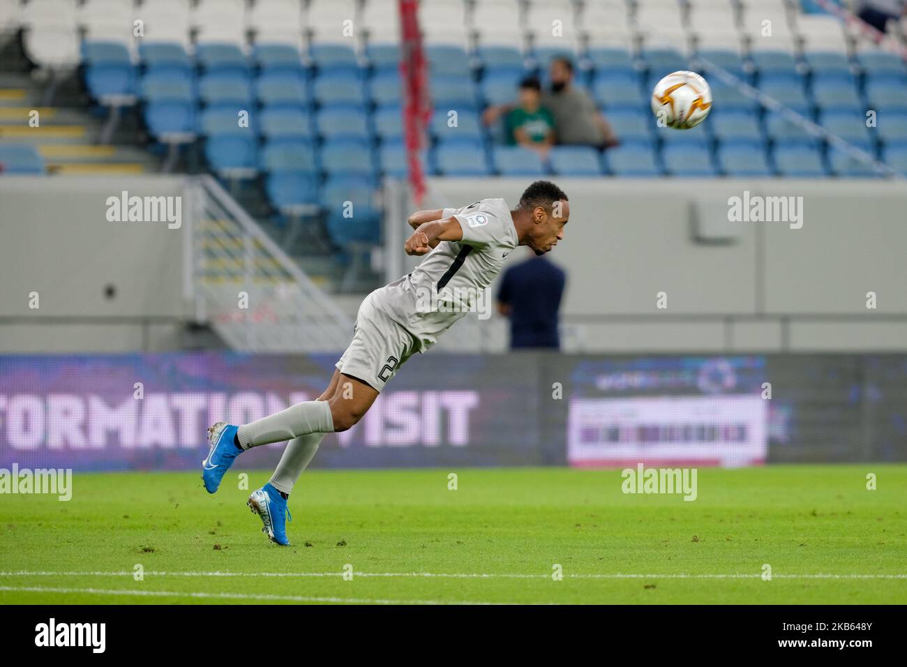 Mohammed Al-Alawi heads clear during Al-Duhail 1-1 Al Rayyan in the ...