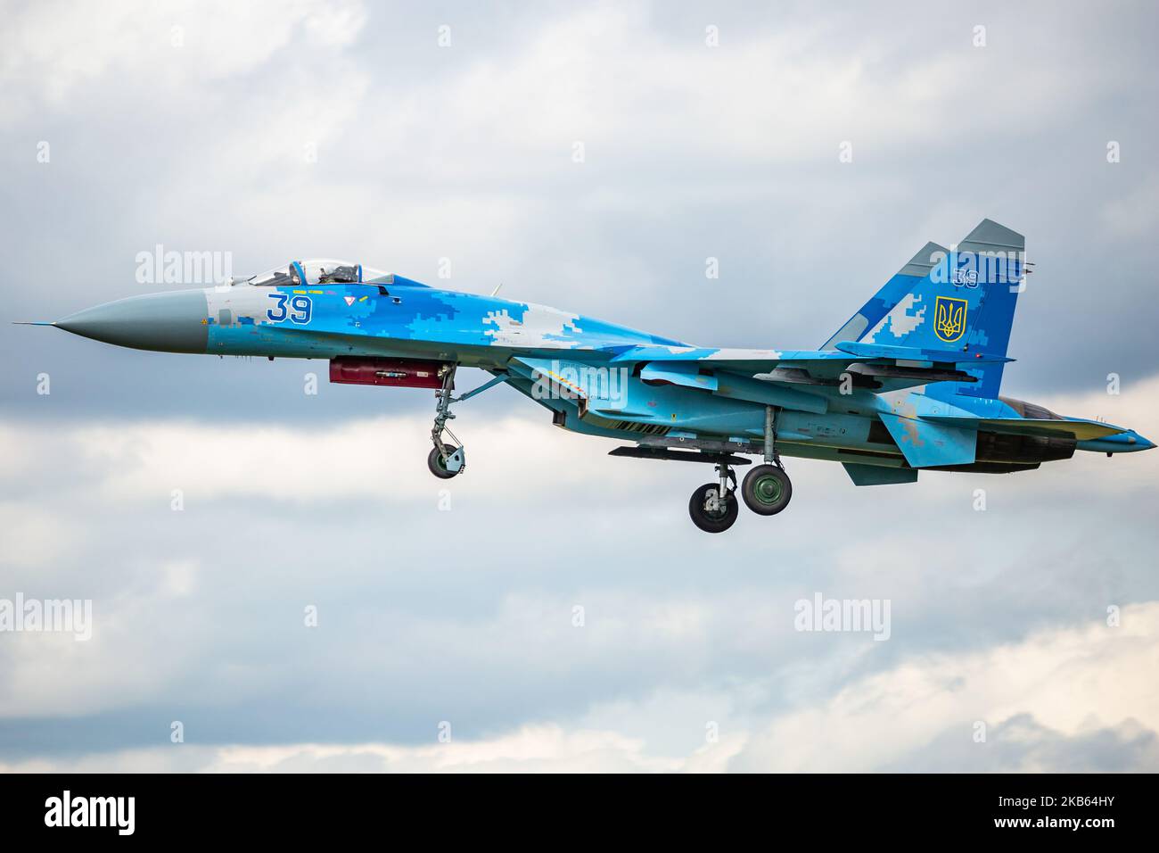 Sukhoi SU-27 Flanker 39 of the Ukrainian Air Force with blue digital ...