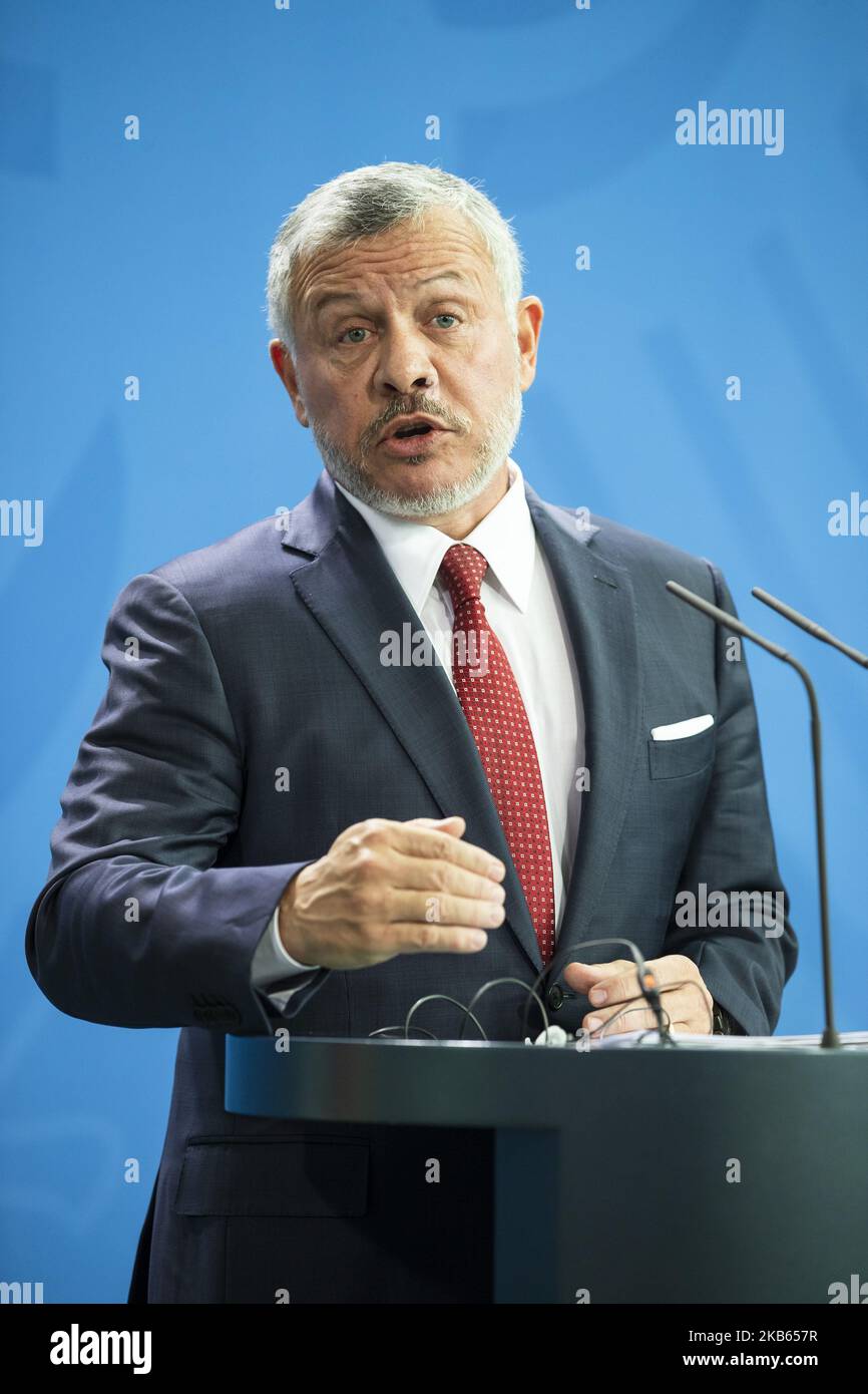 King of Jordan Abdullah II bin Al-Hussein attends a press conference at ...