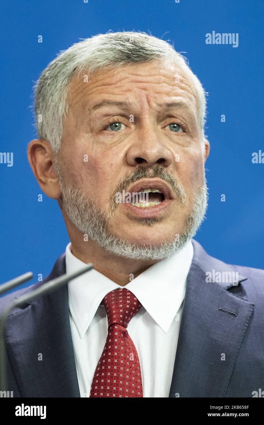 King of Jordan Abdullah II bin Al-Hussein attends a press conference at ...