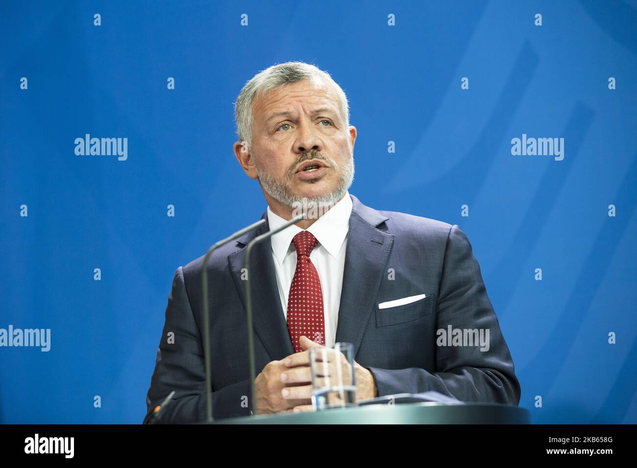King of Jordan Abdullah II bin Al-Hussein attends a press conference at ...