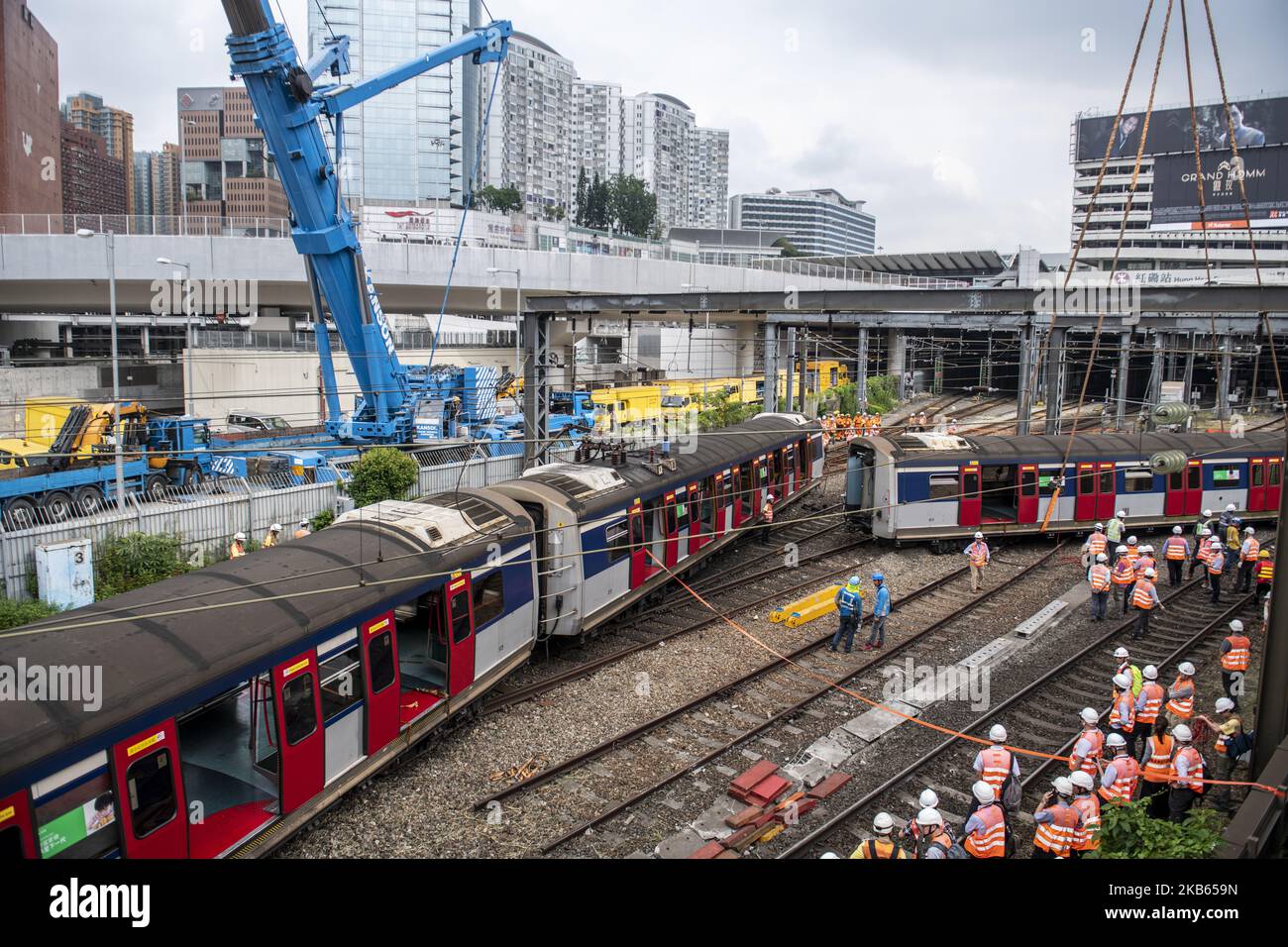 A Derailed MTR Passengers Train is seen near Hung Hom Station in Hong ...