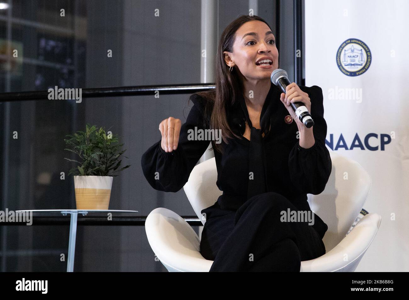 U.S. House of Representative Alexandria Ocasio-Cortez speaks during the ...