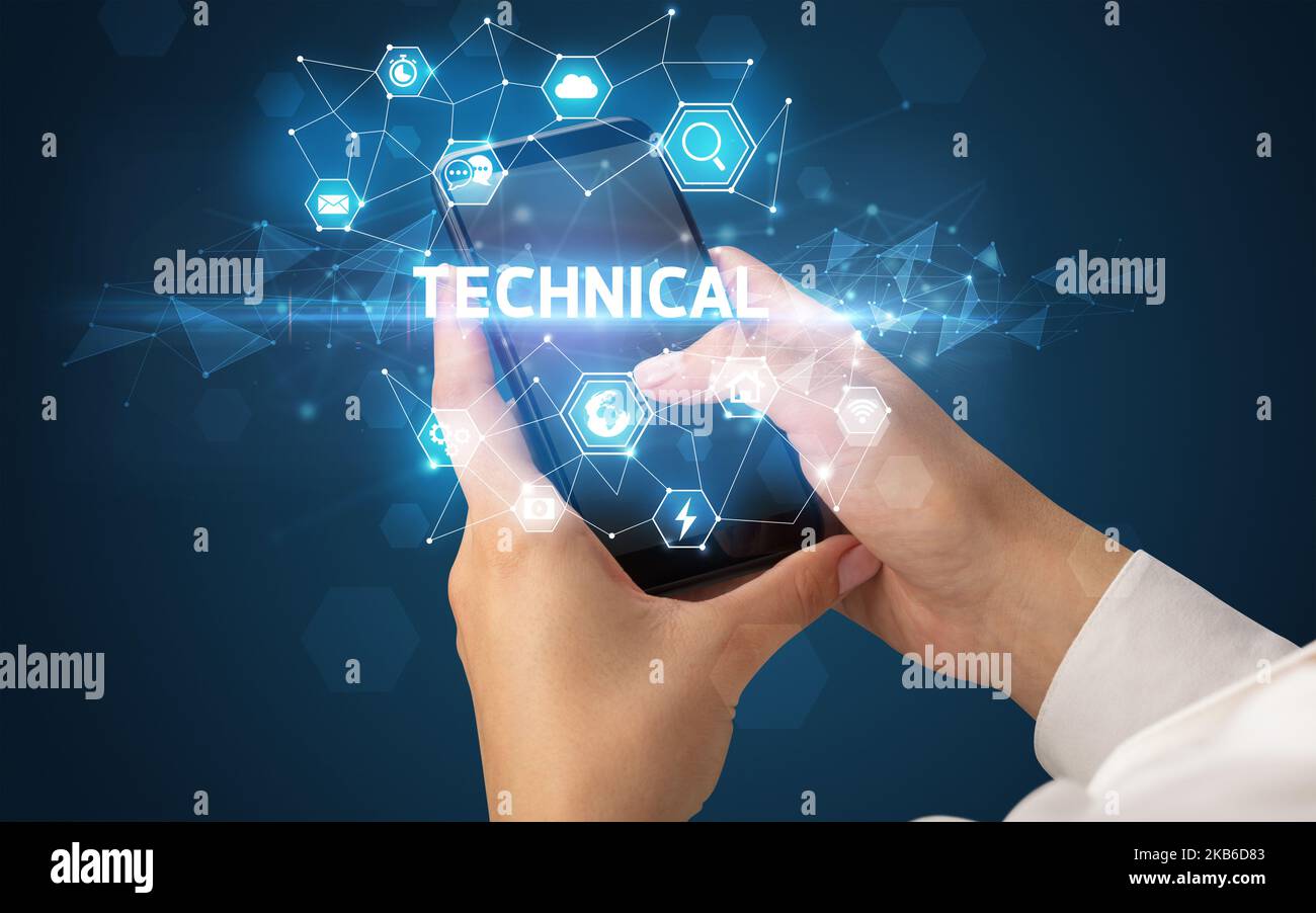 Hand using smartphone with technology concept Stock Photo - Alamy