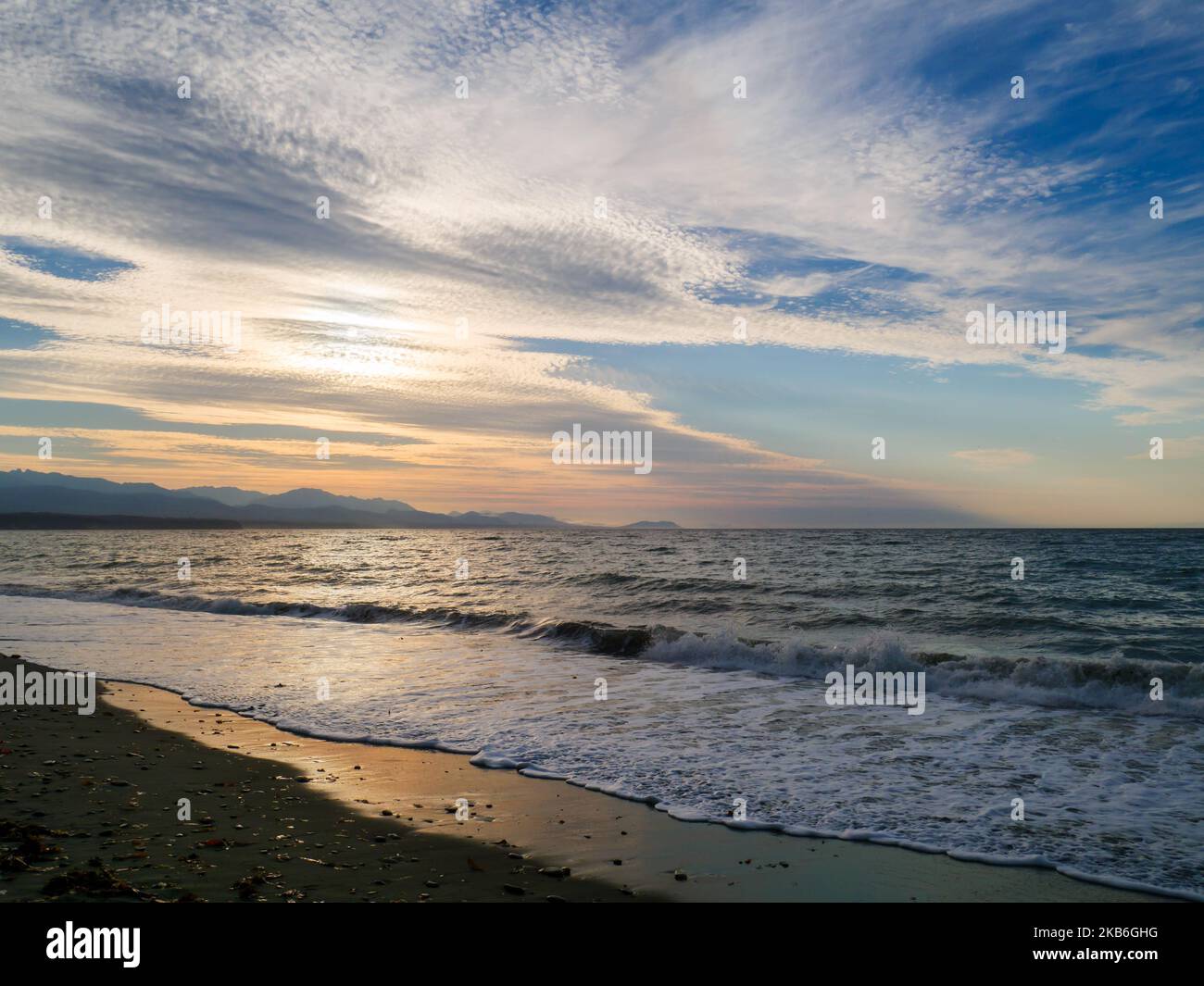 Late afternoon on the shore of the Salish Sea, Dungeness National Wildlive Refuge. Olympic ...