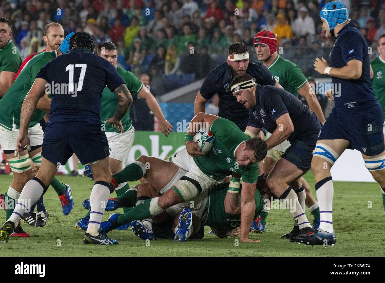 CJ Stander of Ireland is tackled during the 2019 Rugby World Cup Pool A ...