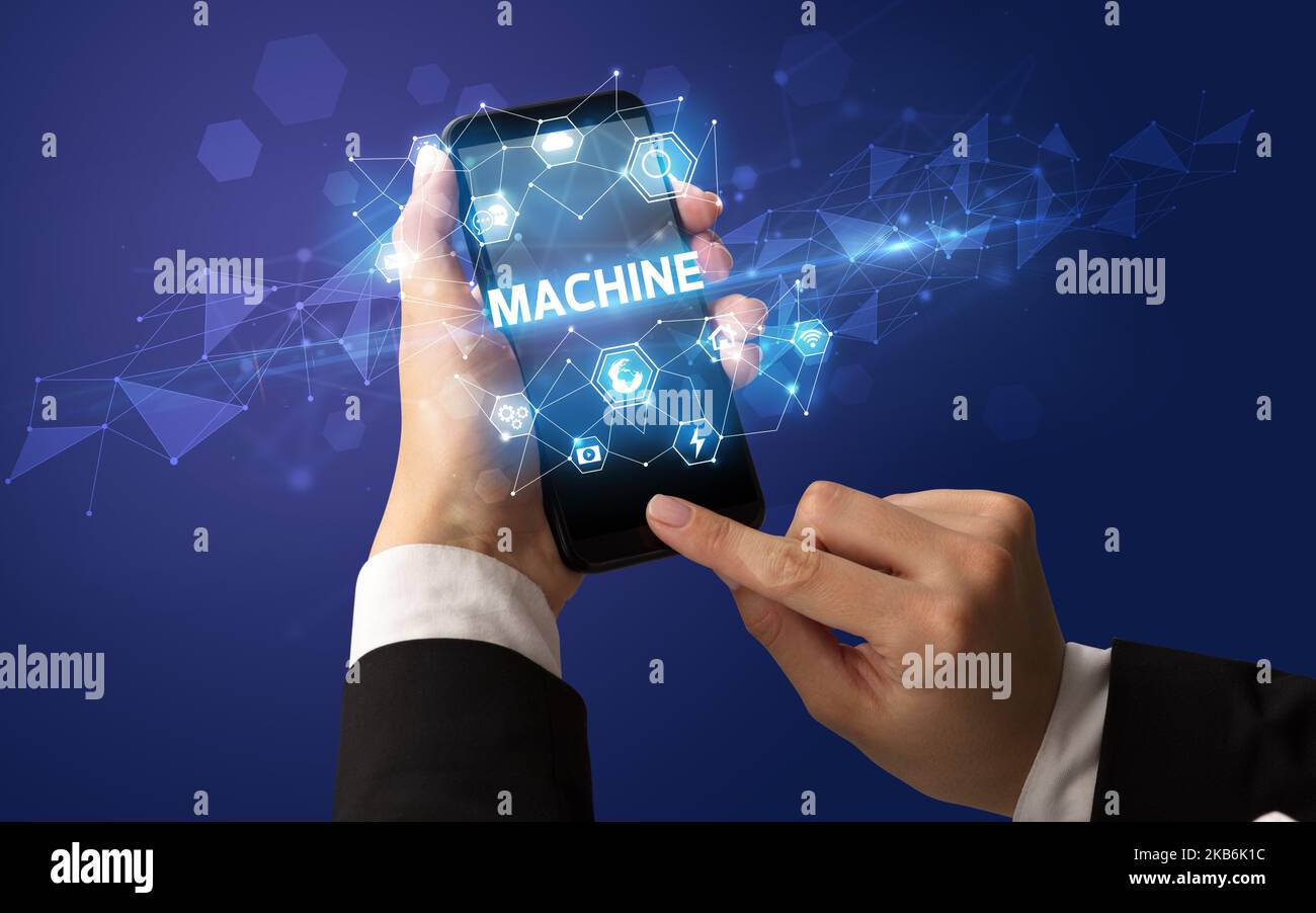 Hand using smartphone with technology concept Stock Photo - Alamy
