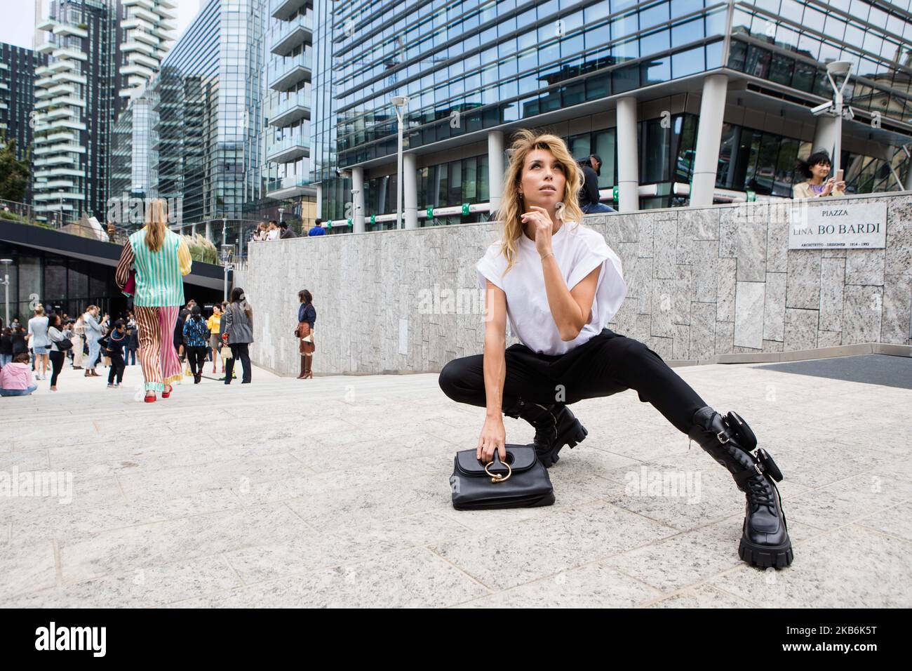 Guest seen outside the Sportmax show during Milan Fashion Week Spring ...