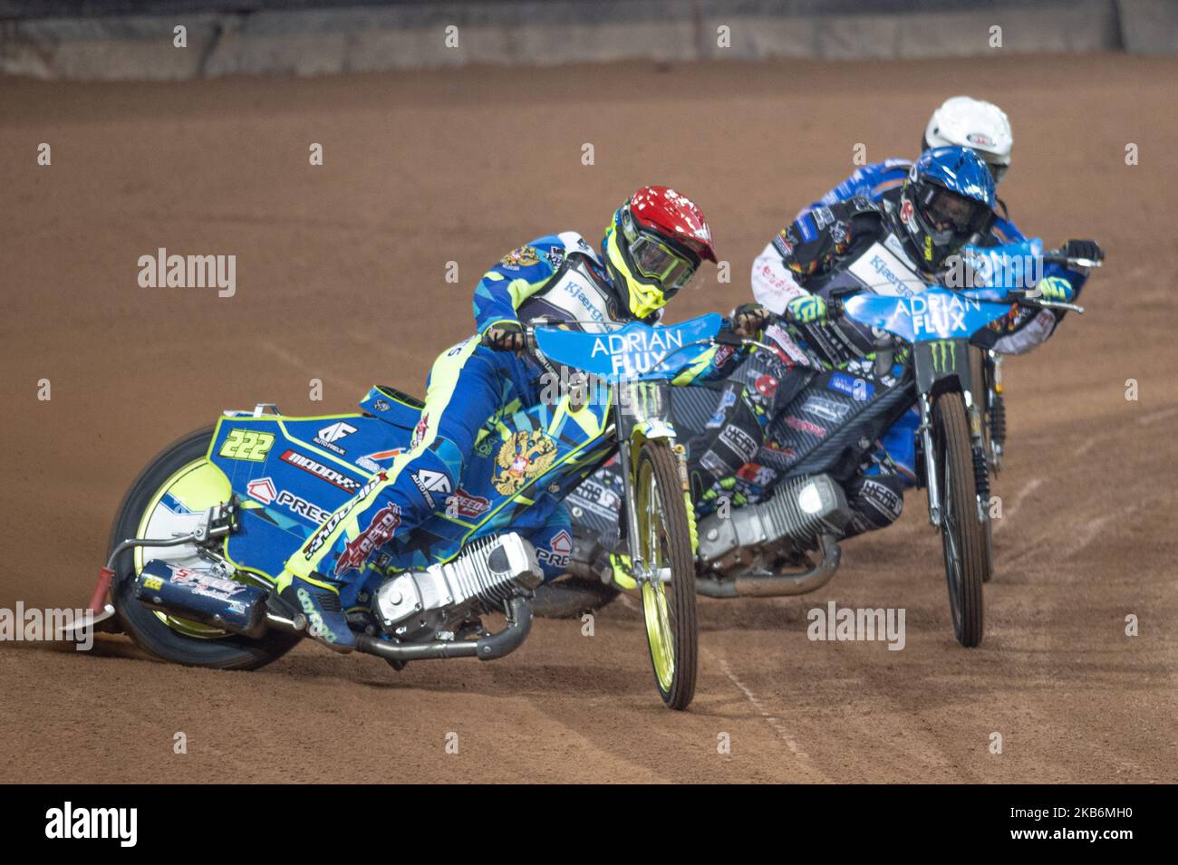 Artem Laguta (Red) leads Fredrik Lindgren (Blue) and Robert Lambert ...